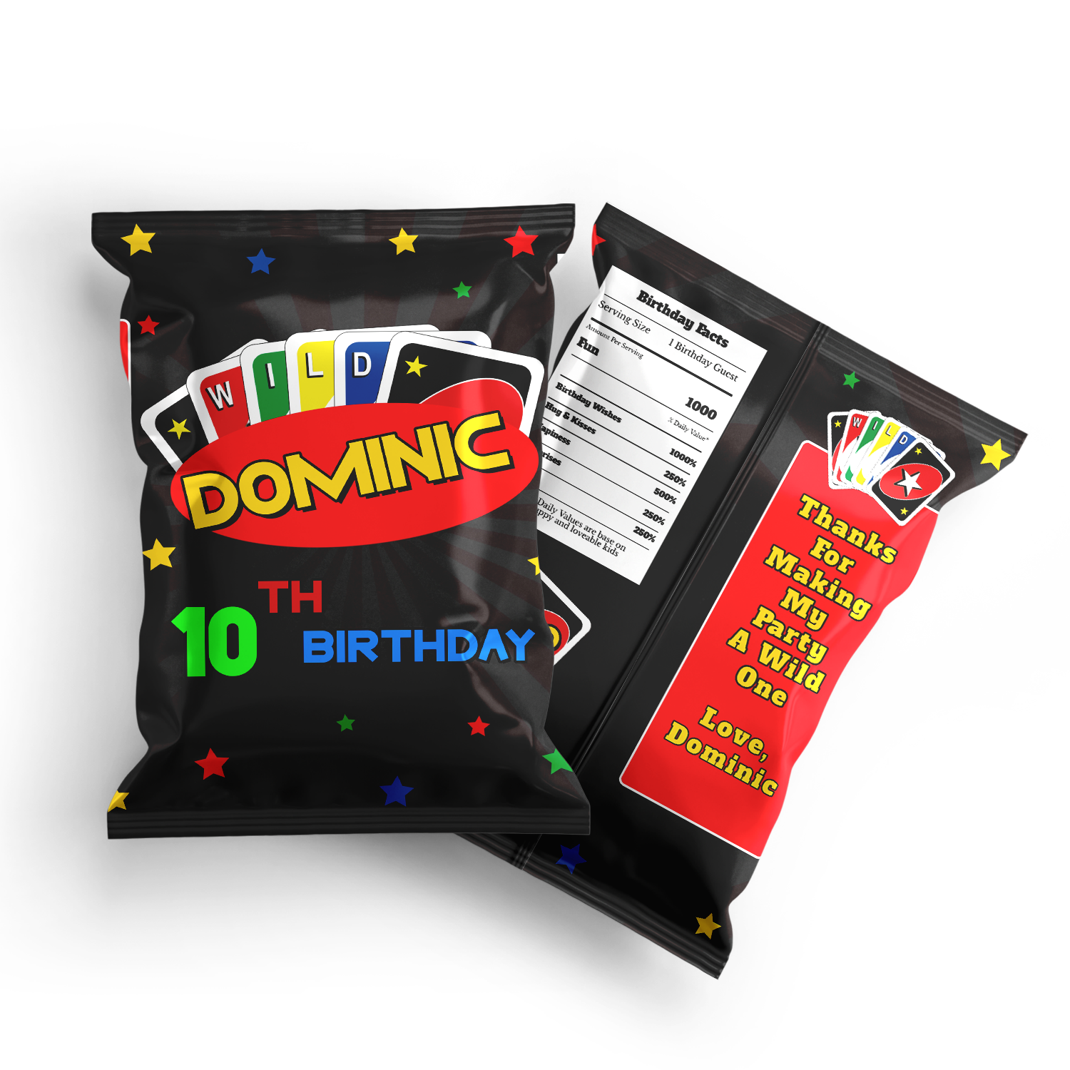 Themed Uno cards Chips Bag Labels for Crunchy Party Snacks – Terryberri