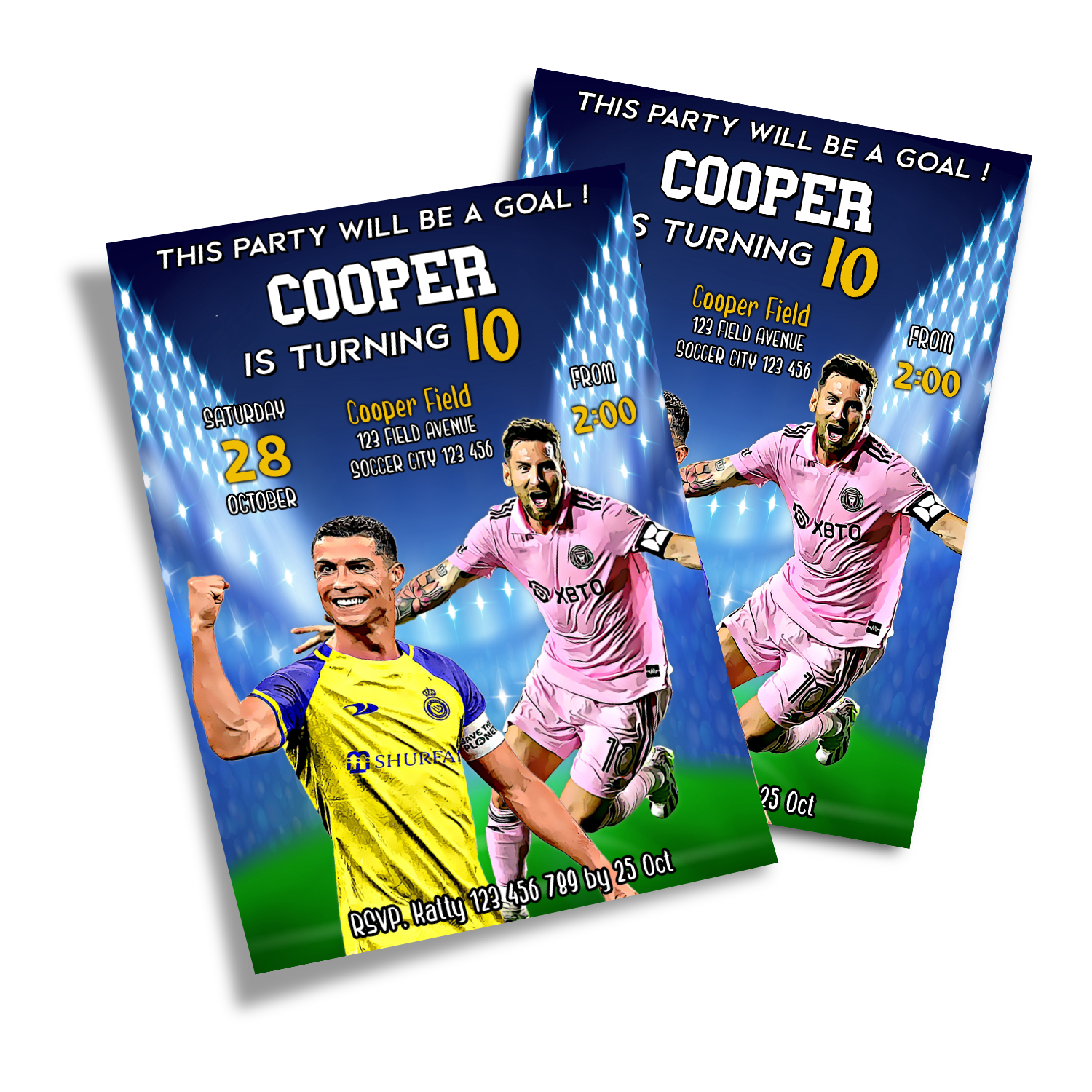 Messi & Ronaldo Personalized Birthday Card Invitations - Kickstart You ...